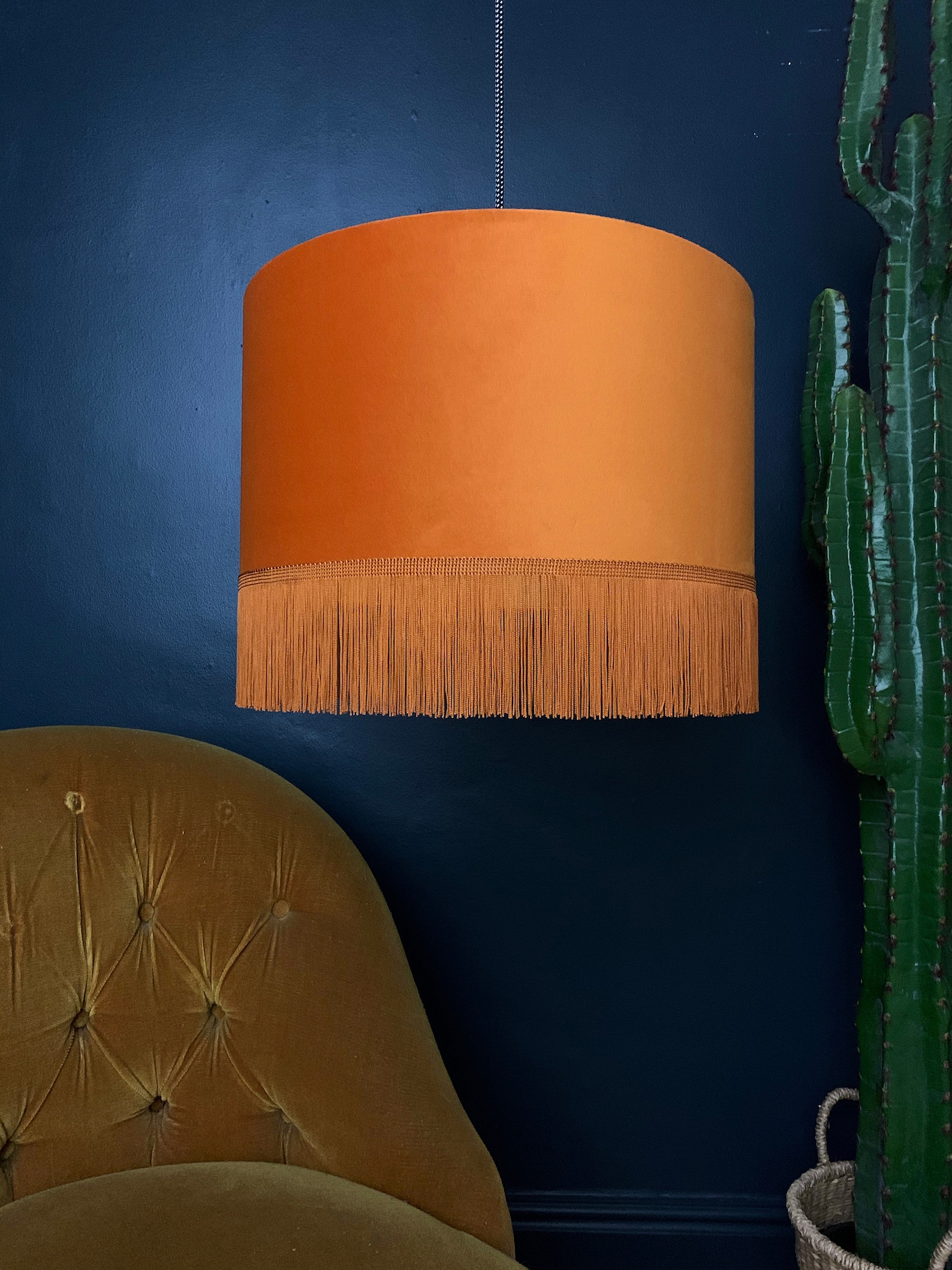 Rust Orange Velvet Lampshade With Gold Lining & Orange Fringing - Etsy