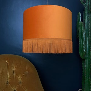 Rust Orange Velvet Lampshade With Gold Lining & Orange Fringing - Etsy