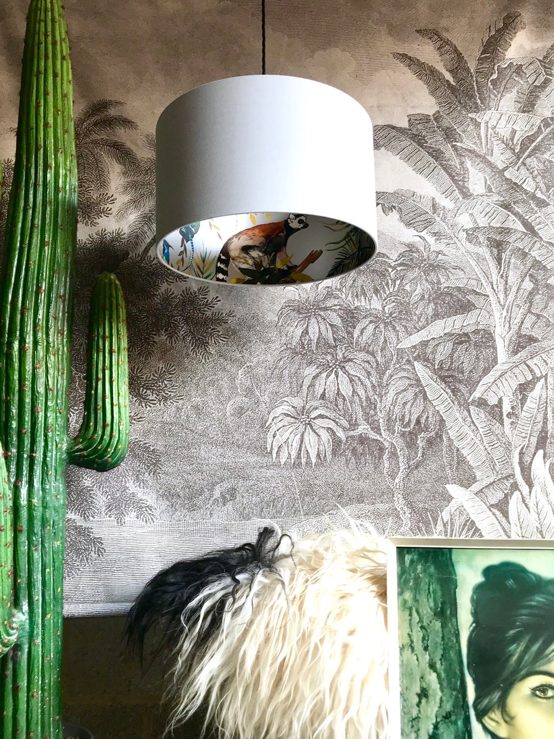 Silver Lemur Silhouette Lampshade in Cloud Grey Cotton - Etsy