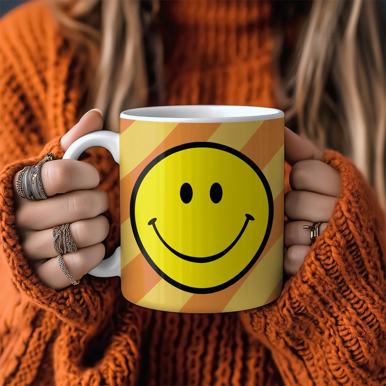 Helter Skelter Diagonal Stripy Smiley Face Ceramic Mugs – 6 Colours ...