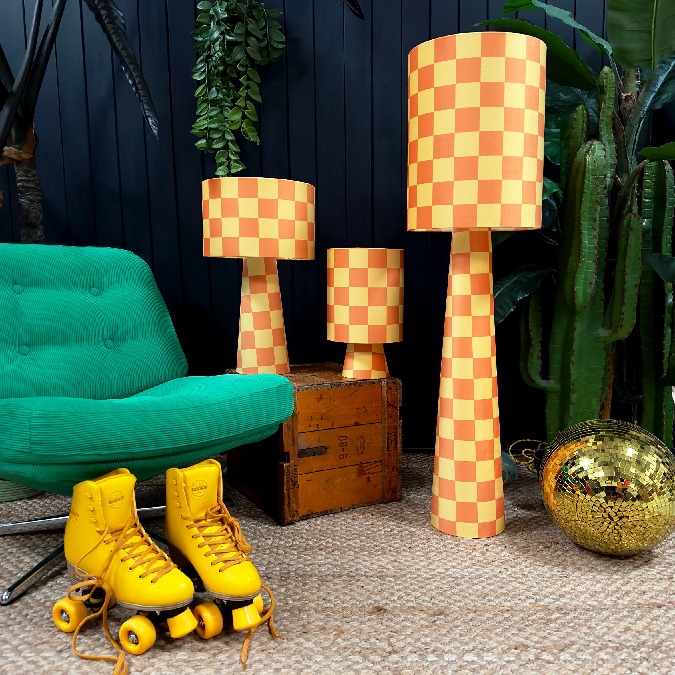 Velvet Checkerboard Portable Lamps in Orange and Yellow Marmalade. 3 ...