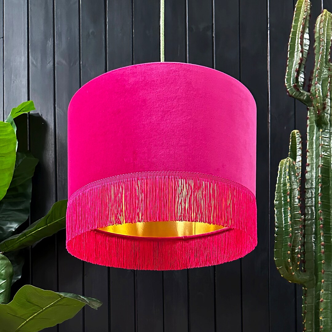 Raspberry Pink Velvet Lampshade With Gold Lining & Pink Fringing - Etsy