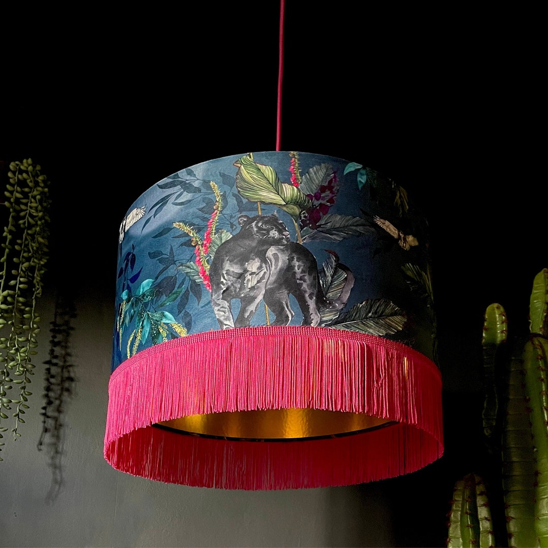 Smoke Blue Velvet Deadly Night Shade Panther Lampshade With Gold Lining ...