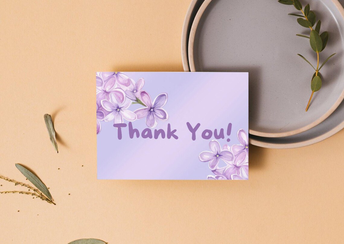 Purple Floral Thank You Card - Printable JPG| Elegant, Customizable ...