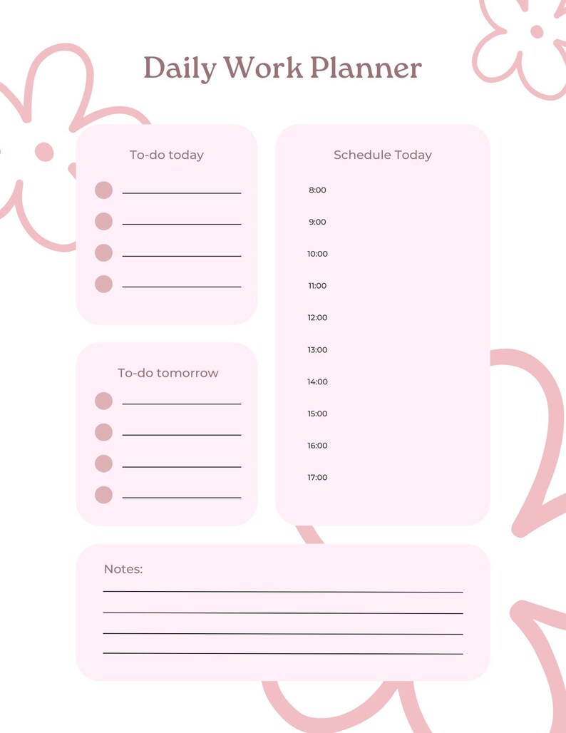 Printable Pink Daily Work Planner - Minimalist Downloadable PNG for ...