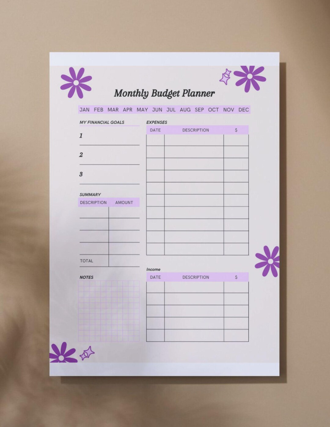 Purple Budget Planner – Printable PDF for Monthly & Weekly Expense ...