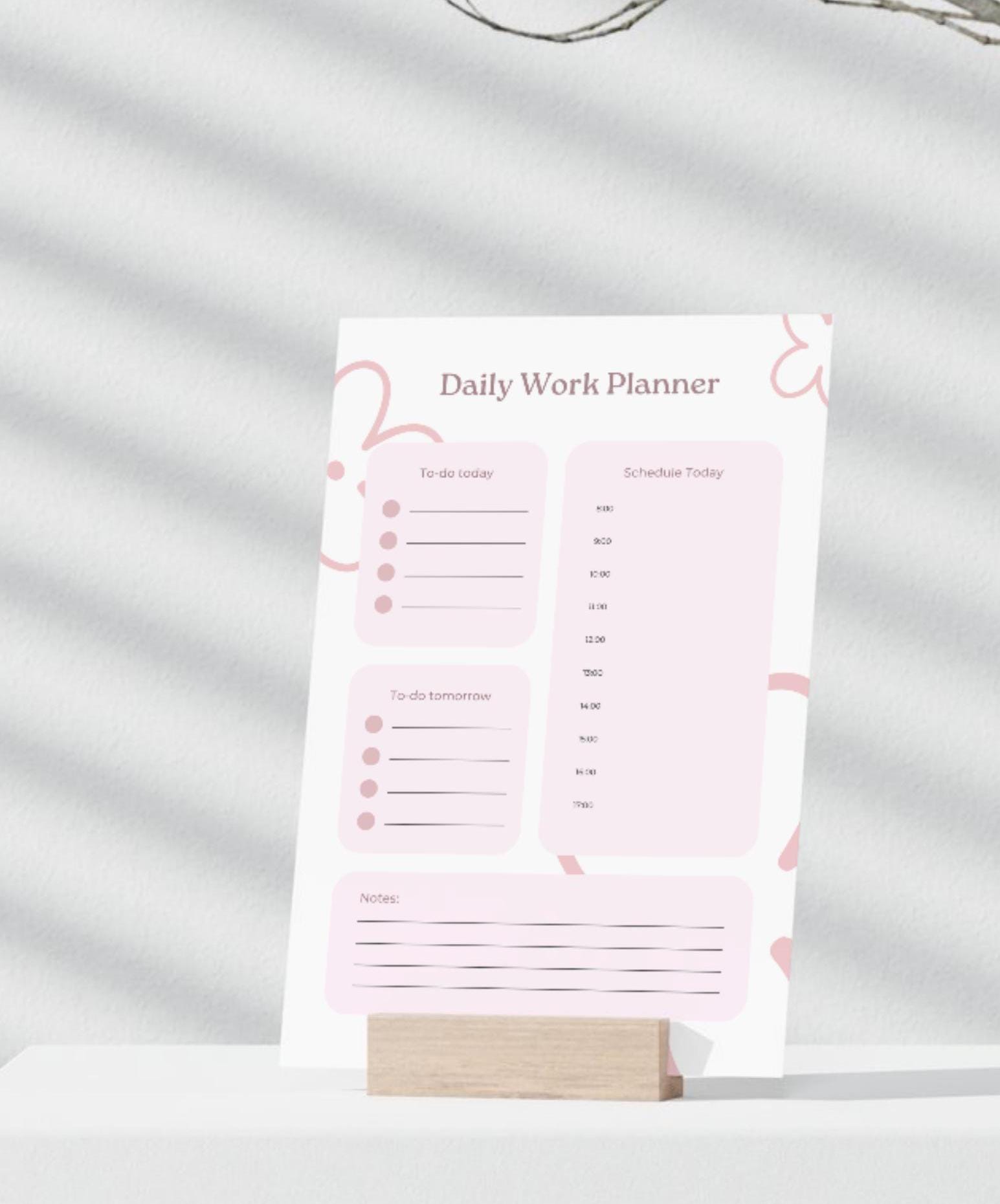 Printable Pink Daily Work Planner - Minimalist Downloadable PNG for ...