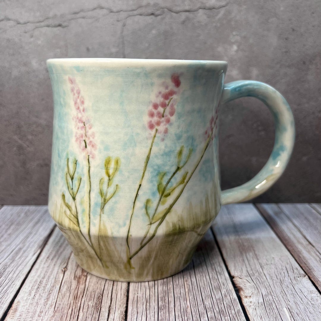 16oz Wheel Thrown Pottery Coffee Mug, Ceramic, Hand Painted Watercolor ...