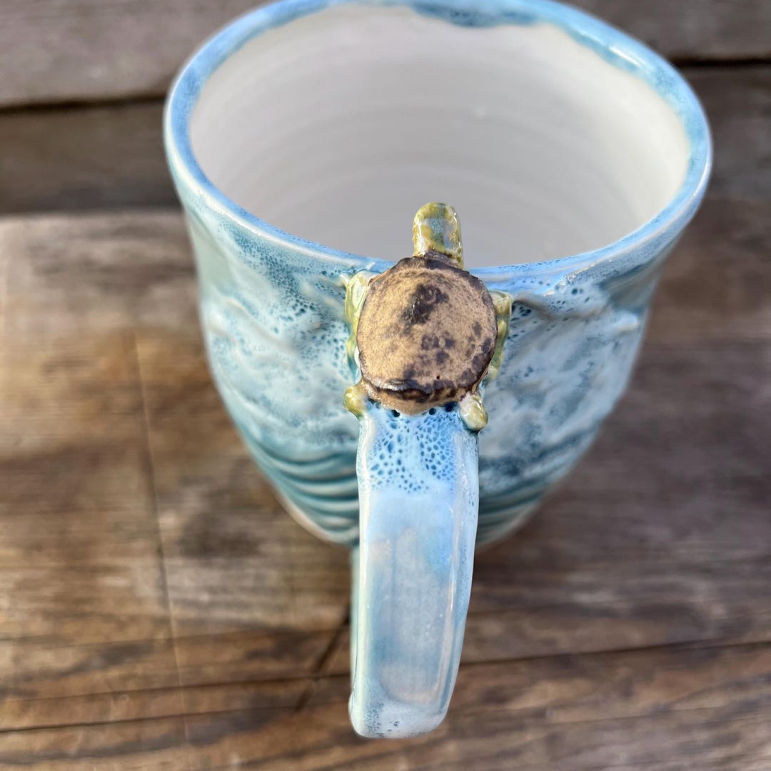 16oz Wheel Thrown 3D Green Sea Turtle Ceramic Pottery Coffee Mug Tea ...
