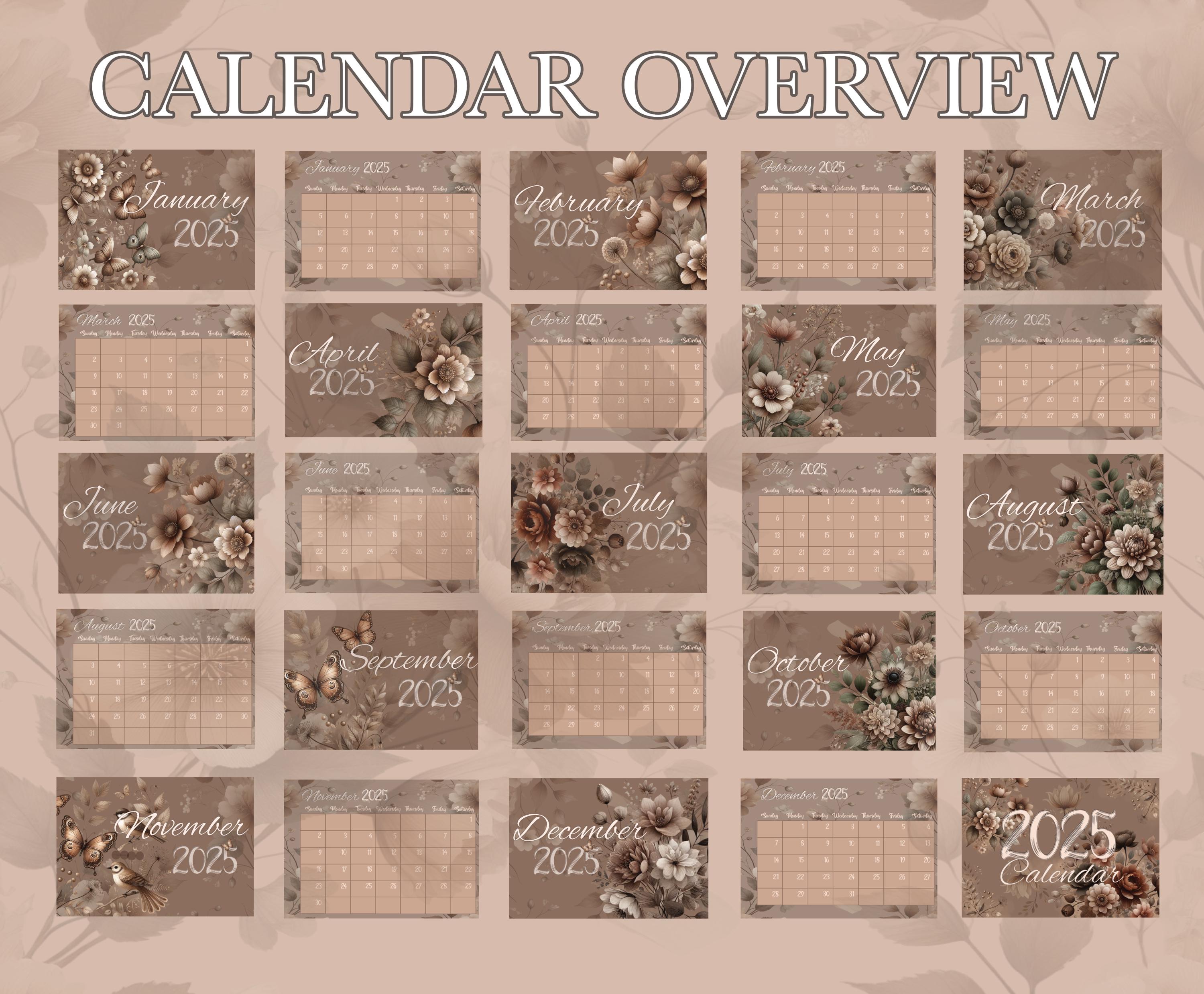 2025 Mocha Mousse Calendar Printable | Color of the Year | Monthly ...