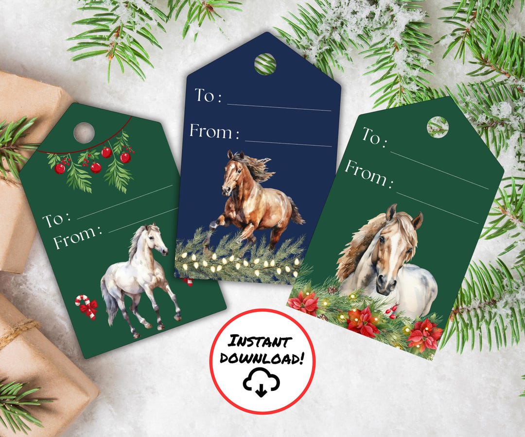 Editable HORSES Gift Tags Printable Template With Merry Horses Digital ...