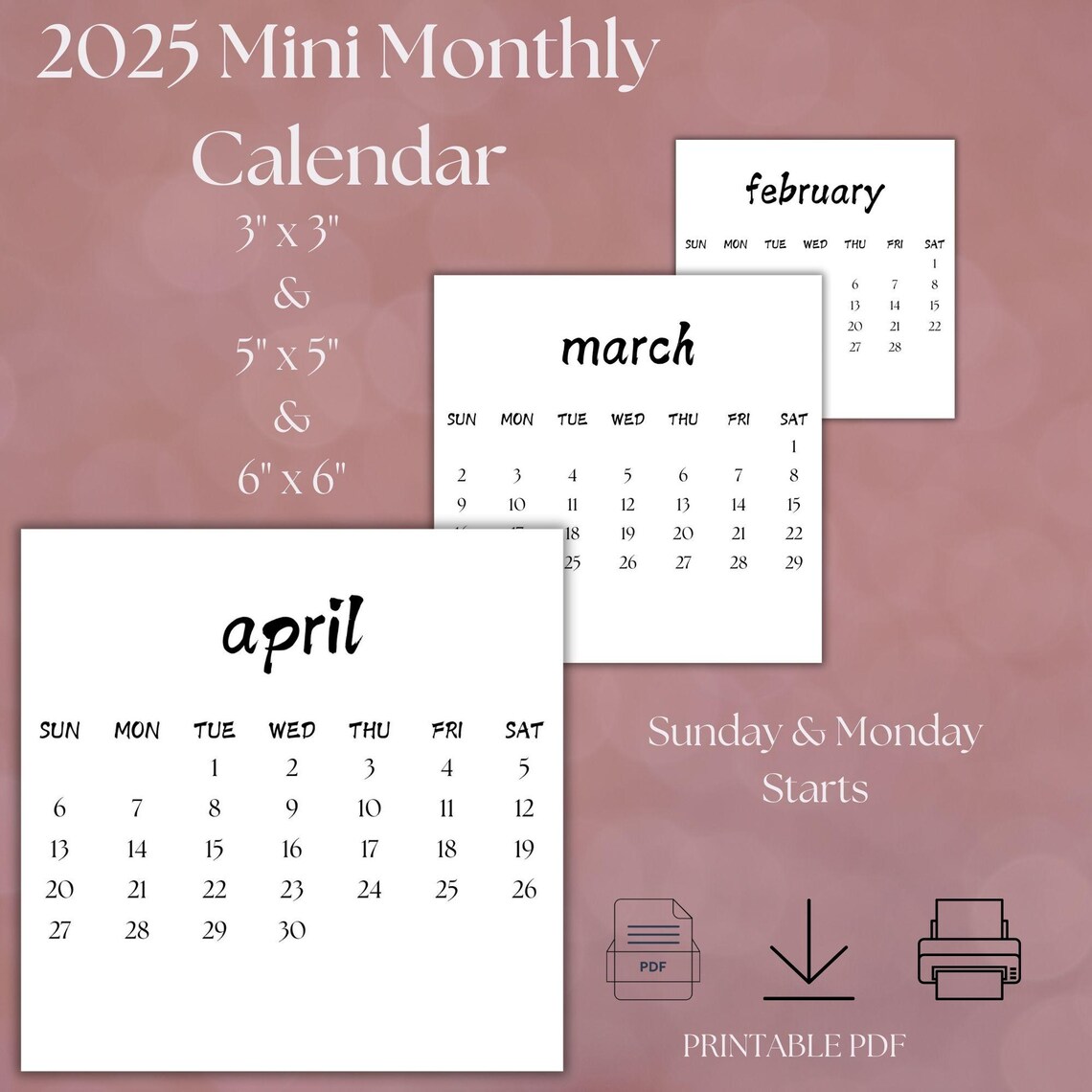 2025 Mini Calendar 3x3 5x5 6x6 Inch Calendar Square 2025 Pocket ...