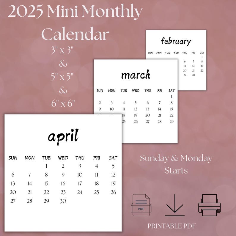 2025 Mini Calendar 3x3 5x5 6x6 Inch Calendar Square 2025 Pocket ...