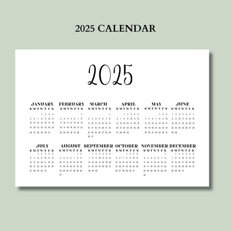 2025 Calendar | Elegant Monthly Planner | Sunday - Monday Start | A4 ...
