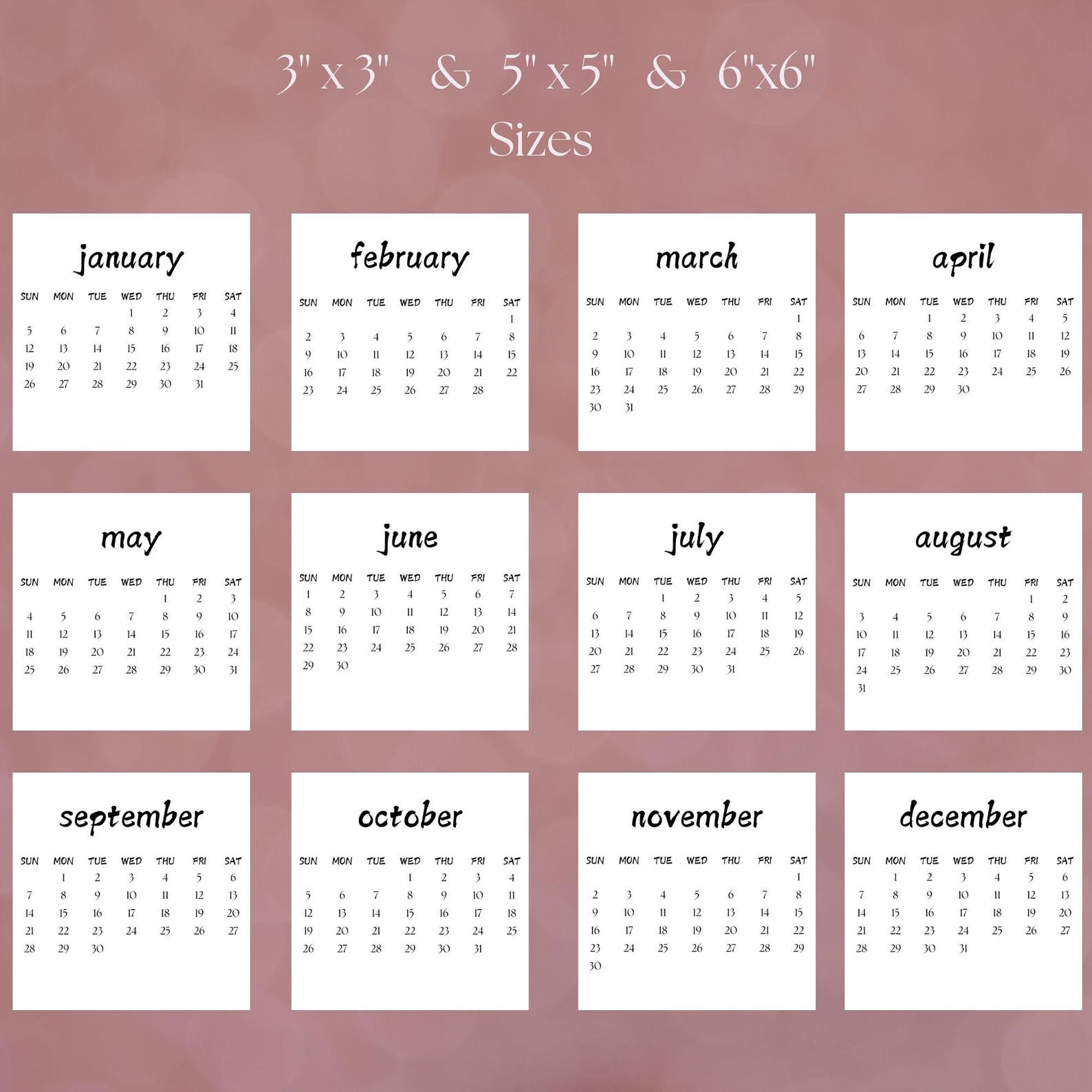 2025 Mini Calendar 3x3 5x5 6x6 Inch Calendar Square 2025 Pocket ...