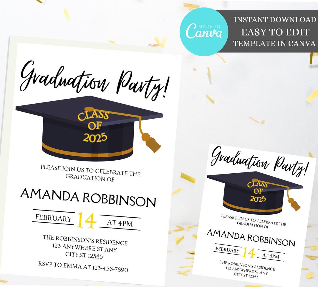 Flyer Template Design, Editable Canva Template, Graduation Party ...