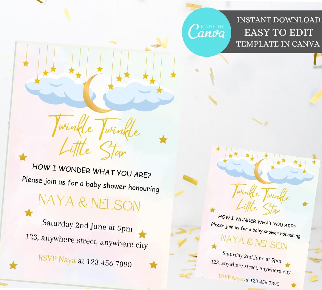 Twinkle Twinkle Little Star Invitation, Baby Shower Invitation, Boy ...