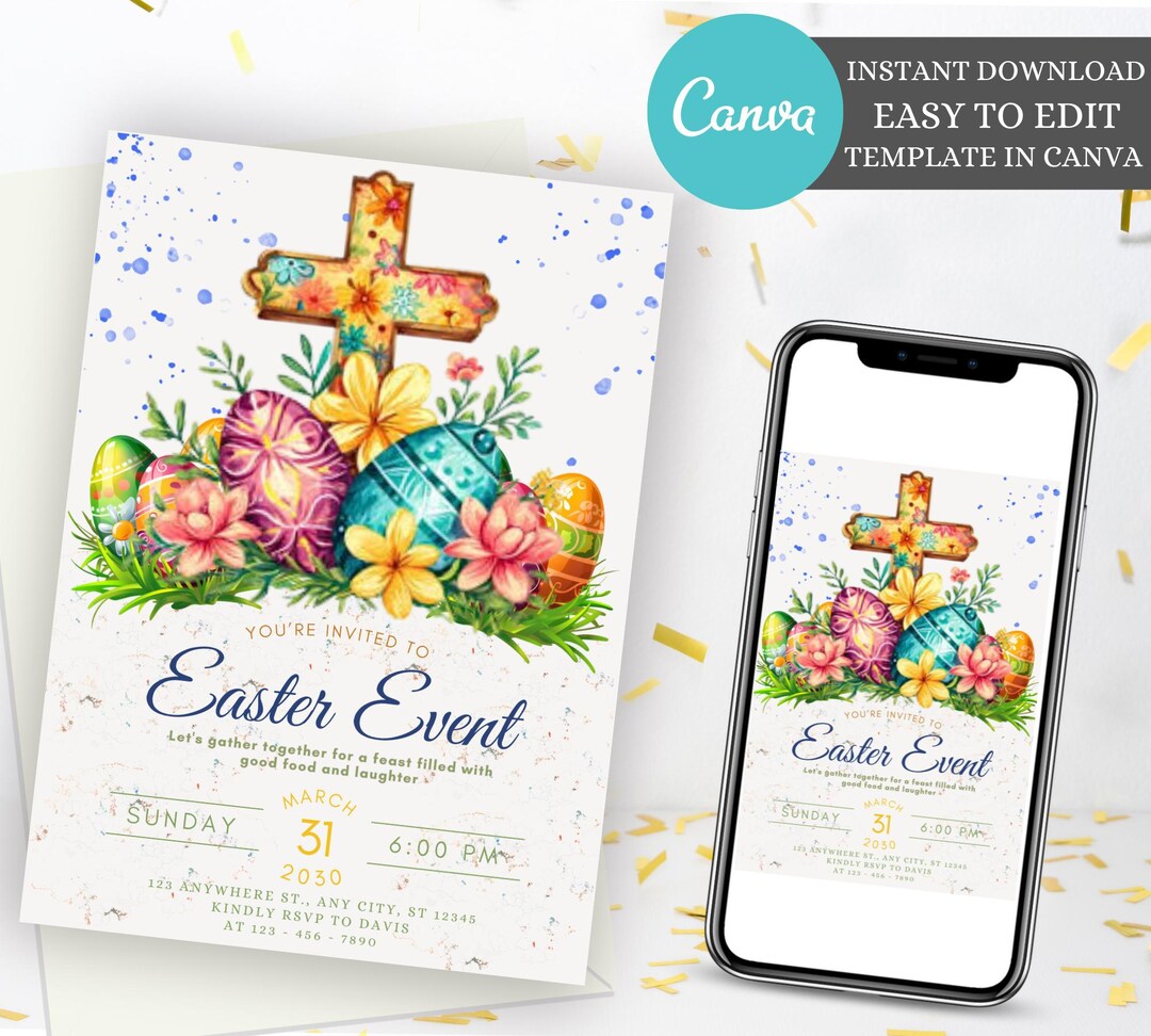Easter Celebration Invite | Basket Eggs Easter Party Invitation ...