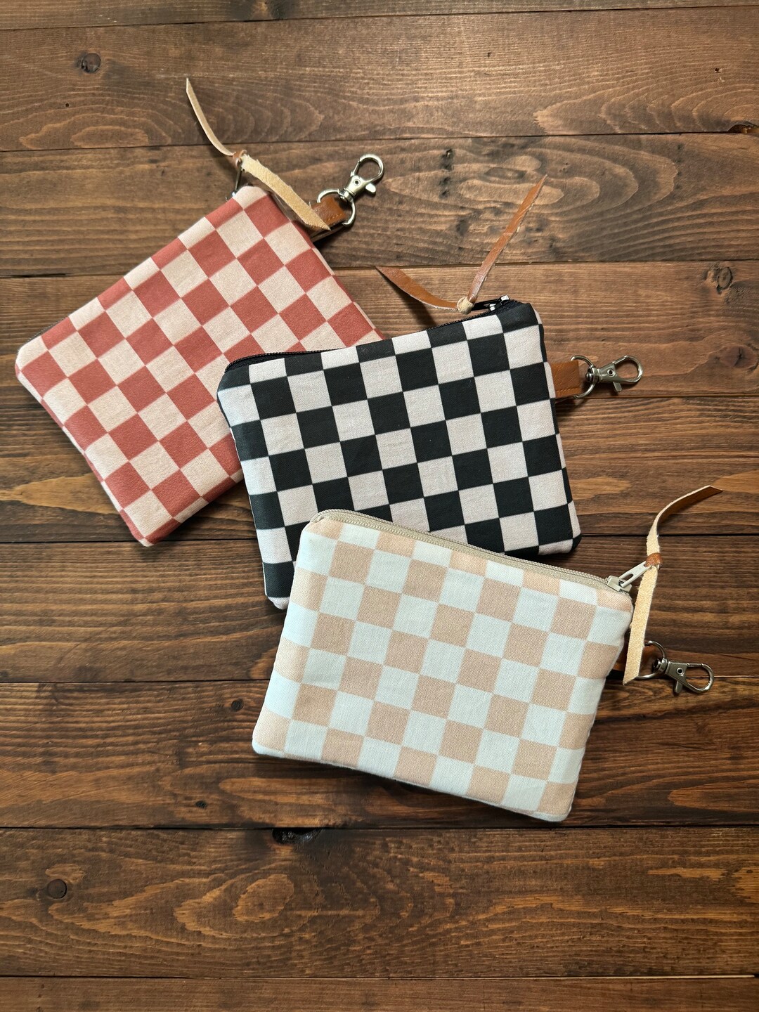 Choose Your Check With Vegan Leather and Key Clip / Coin Pouch / Change ...