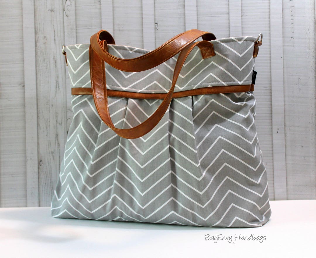Monterey Large Tote Diaper Bag With Vegan Leather in Grey Skinny ...