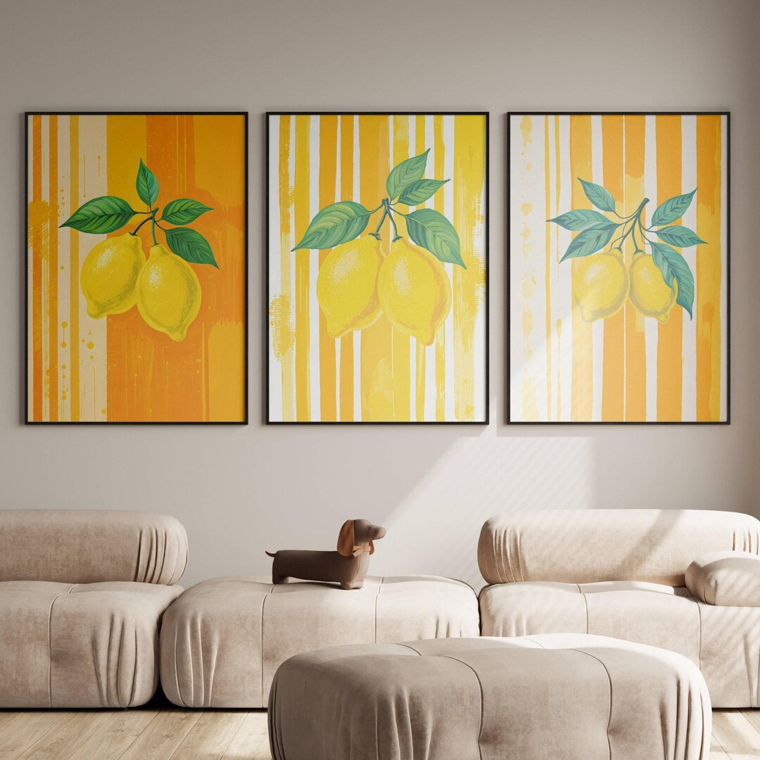 Lemon Print Set of 3 | Modern Coastal Kitchen Art (digital Download) - Etsy