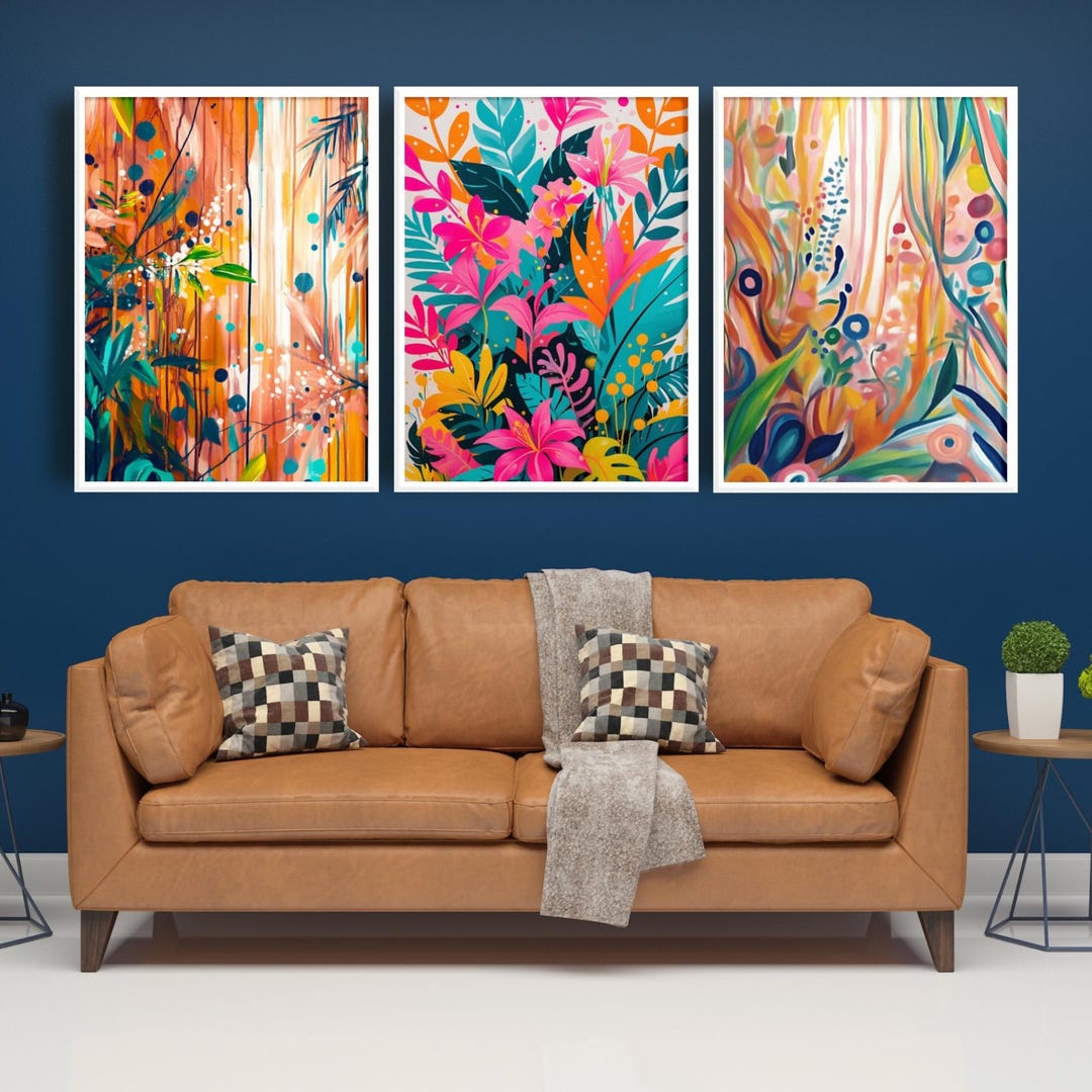 Set of 4 Printable Abstract Floral Painting Tropical Plants Wall Art ...