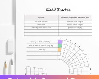 Habit Tracker Wheel With Rewards Journal Page Set Your Goals and Color ...