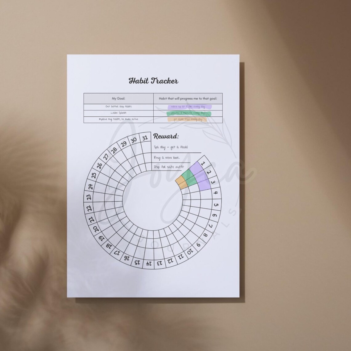 Habit Tracker Wheel With Rewards Journal Page Set Your Goals and Color ...
