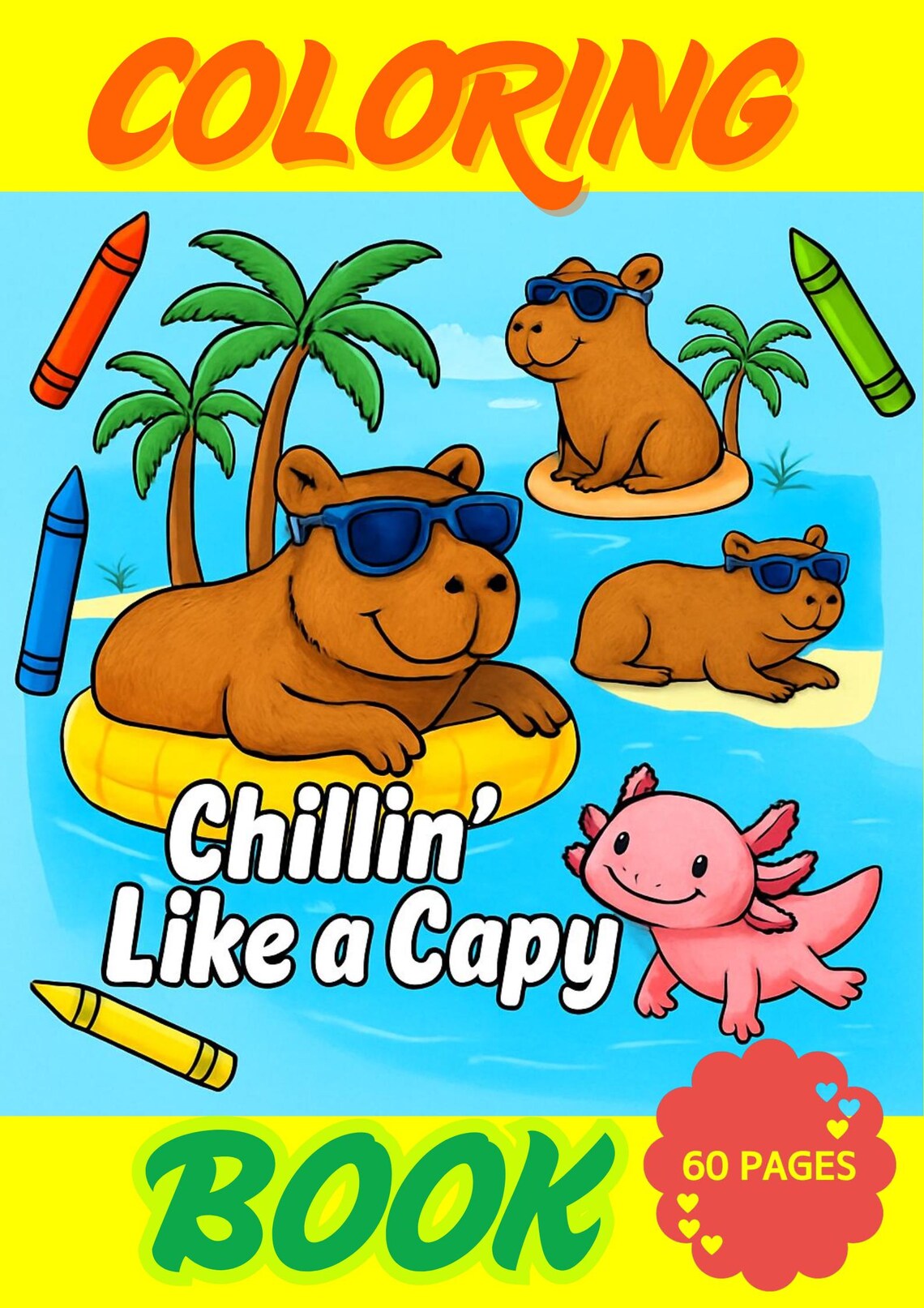 Cute Capybara Coloring for Kids, Fun Activity Book, Children's Art Book ...