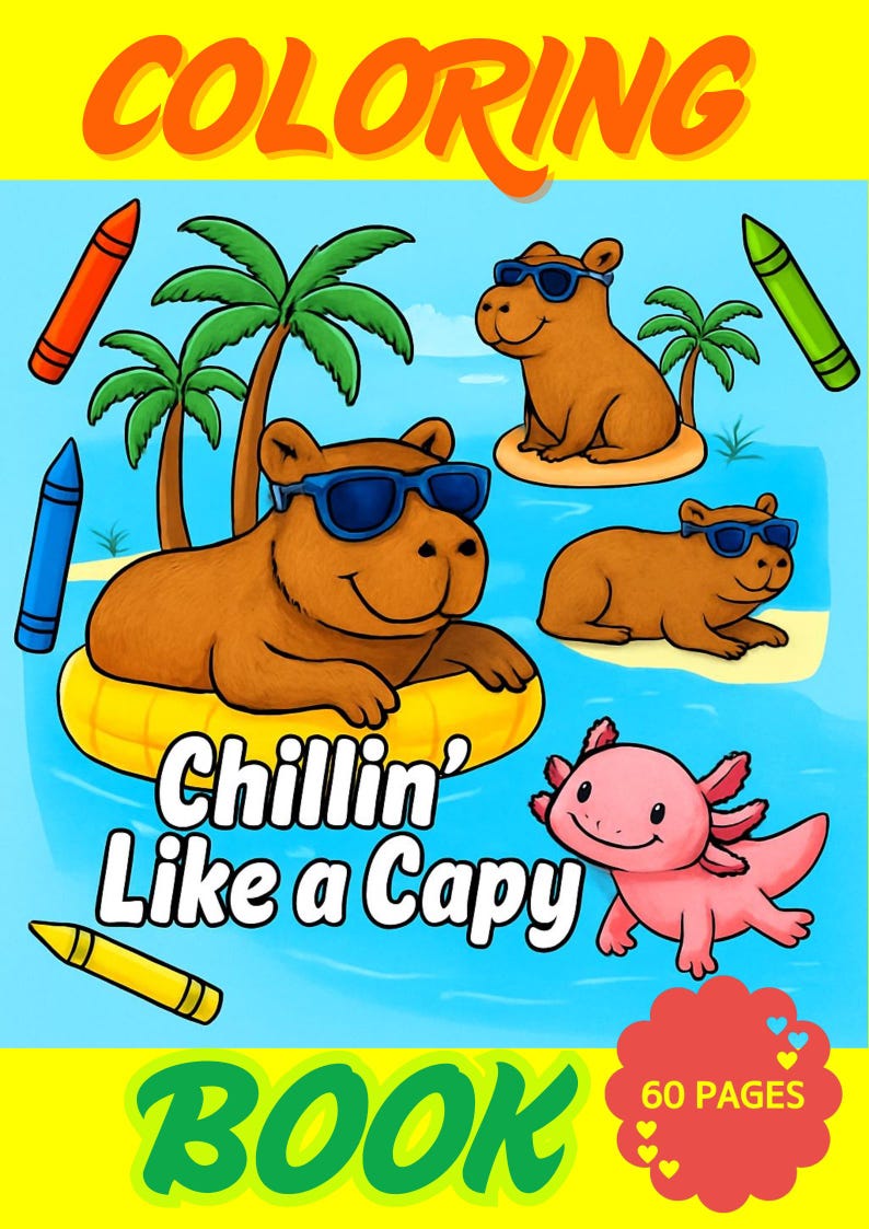 Cute Capybara Coloring for Kids, Fun Activity Book, Children's Art Book ...