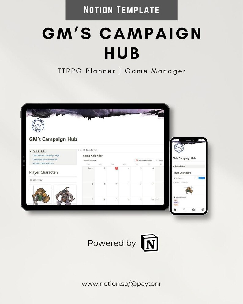 Gm's Campaign Hub Notion TTRPG GM Planner - Etsy