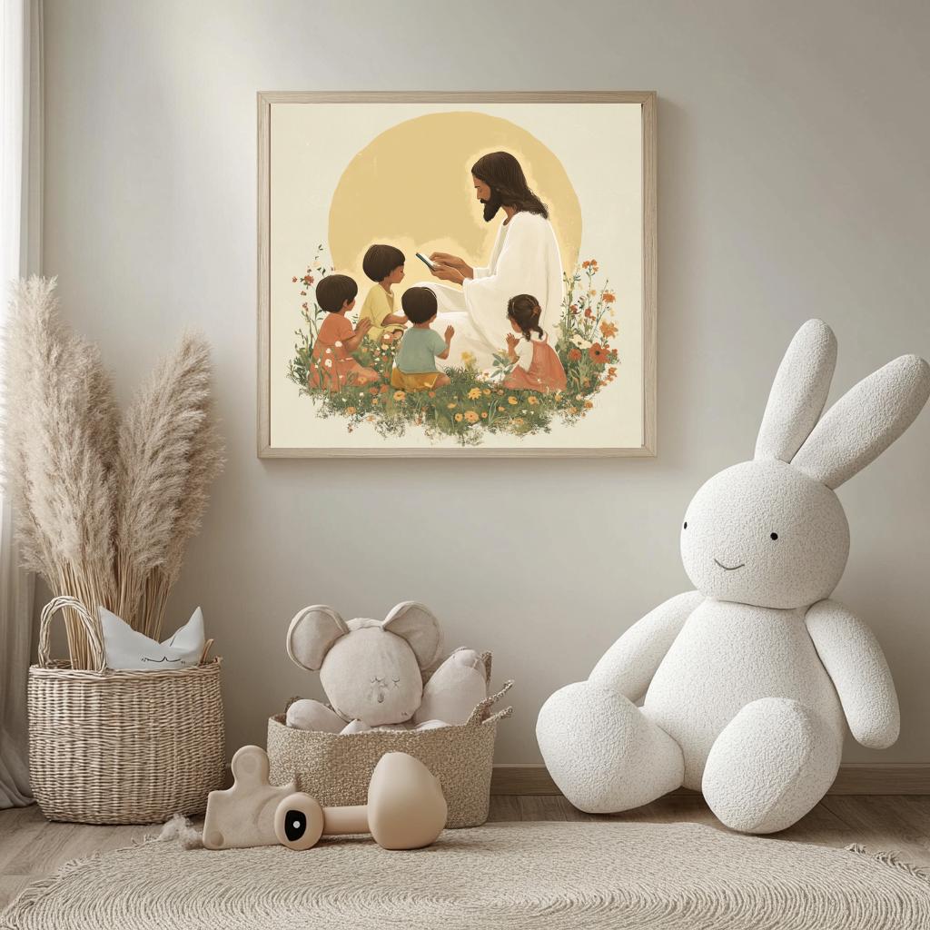 Jesus Teaching Children, Digital Christian Art, Christ and Kids Art ...