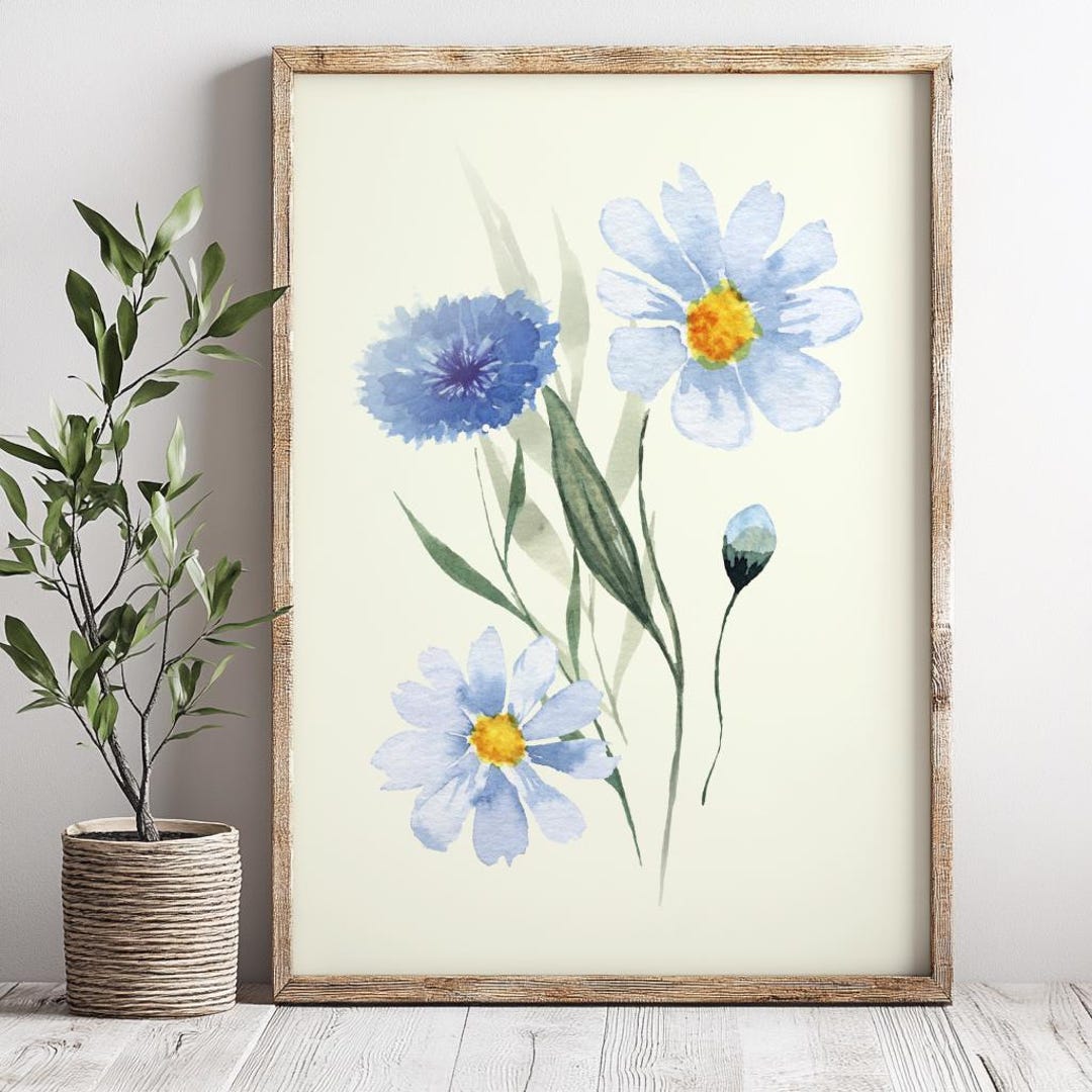 Flower Watercolor Paintings Wall Art Set of 3 Floral Prints Digital ...