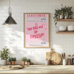 Funny Coffee Art Barista Artwork Guest Check Print Pink Kitchen Decor ...