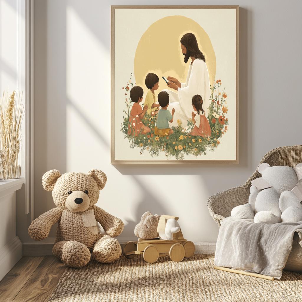 Jesus Teaching Children, Digital Christian Art, Christ and Kids Art ...