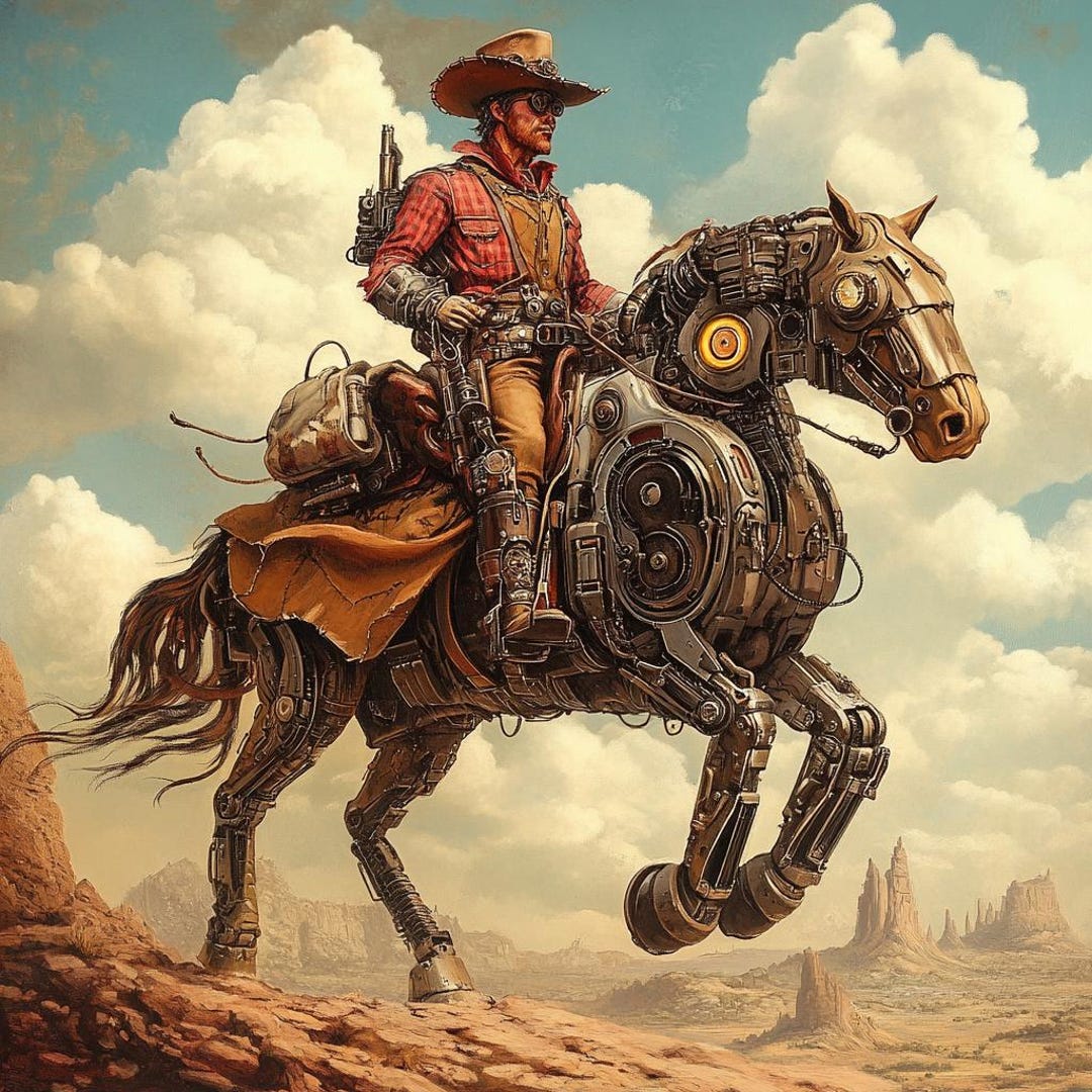 Futuristic Frontier Oil Painting on Canvas - Western Cowboy Art for ...