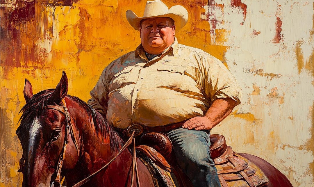 Fat Cowboy Oil Painting on Canvas 48x24 Inches- Southwestern Art for ...