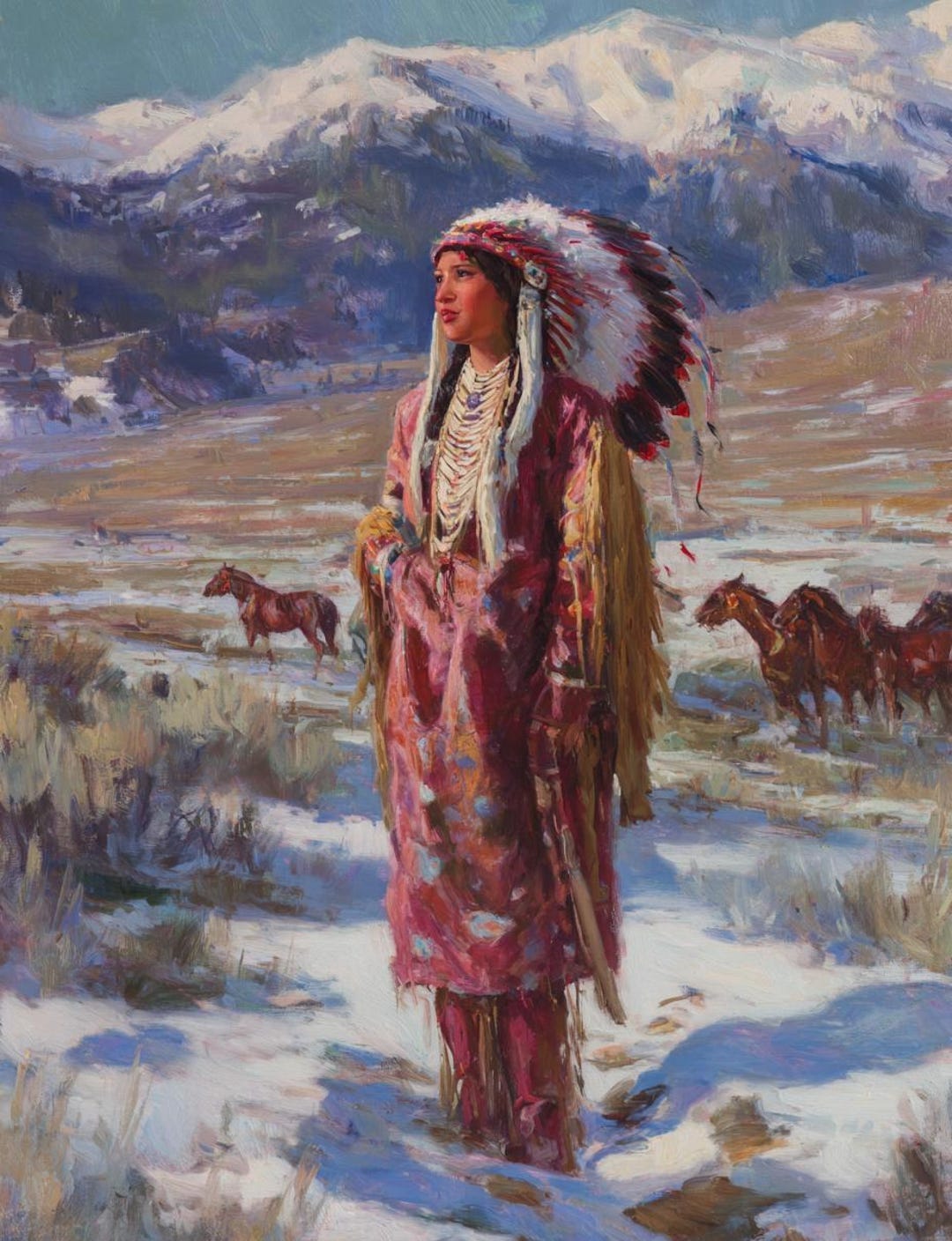Native American Woman Oil Painting, Indigenous Portrait Art, Western Art - Etsy