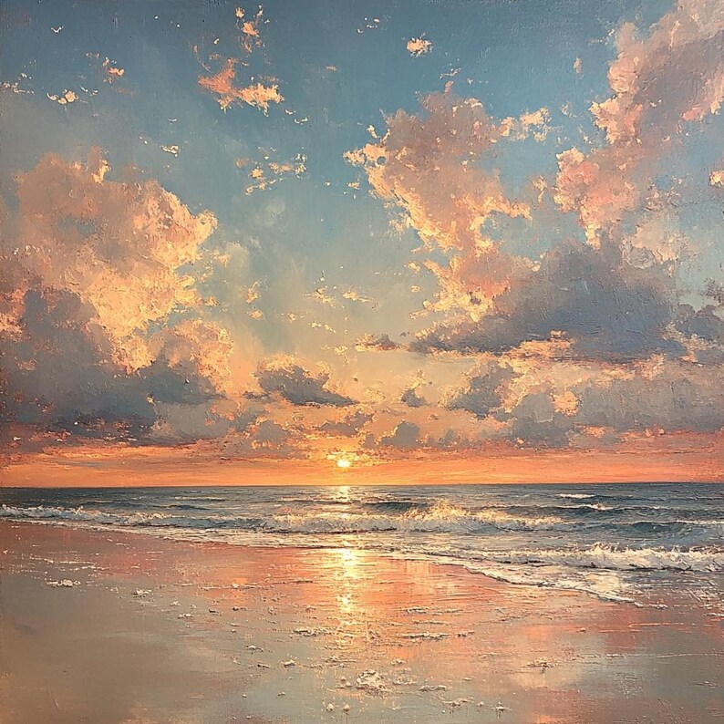 Sunrise- Oil Painting on Canvas 36x36 Inches Coastal Art for Home Decor ...