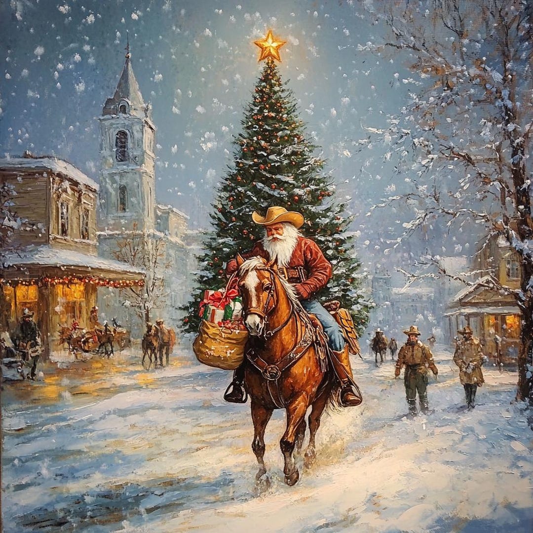 Santas Western Ride Oil Painting on Canvas Western Art Christmas Home ...