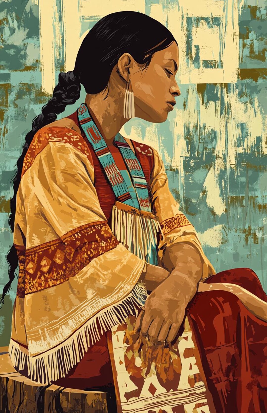 Native Woman- Oil Painting on Canvas, Size 36x48 Inches -southwestern ...