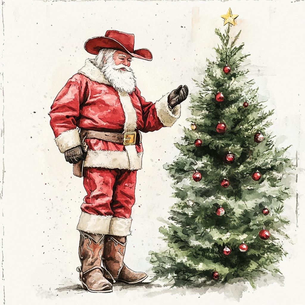 Santa in Cowboy Hat Oil Painting on Canvas - Western Christmas Decor - Etsy