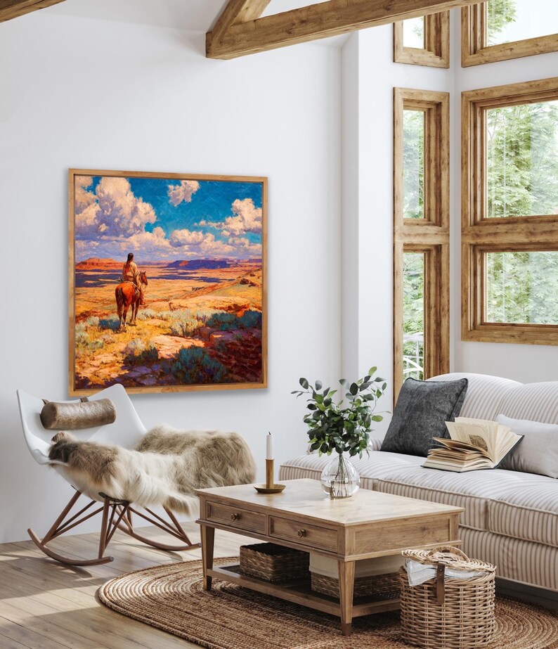 Native American Horseback Oil Painting | Western Landscape Wall Art - Etsy