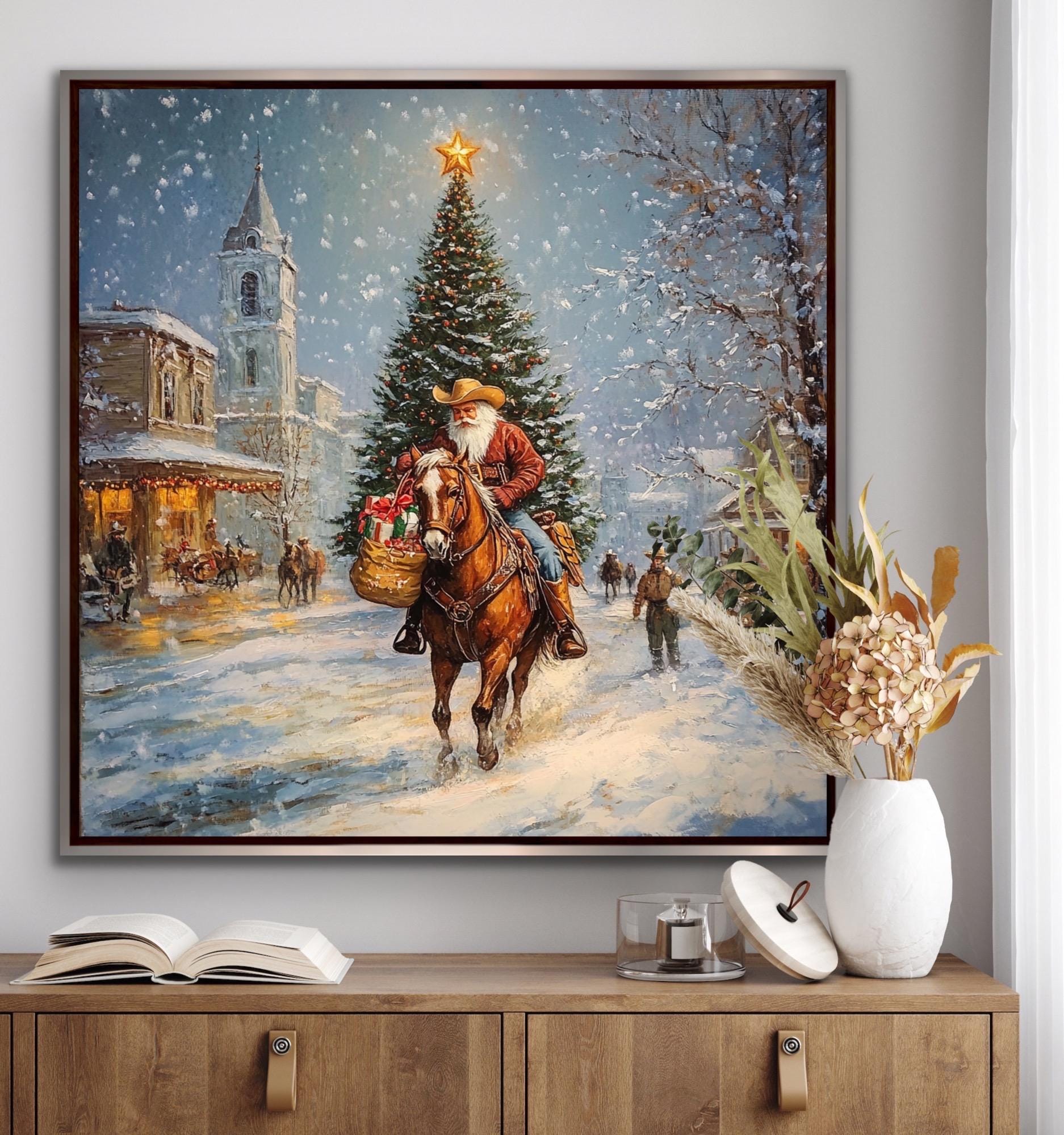 Santas Western Ride Oil Painting on Canvas Western Art Christmas Home ...