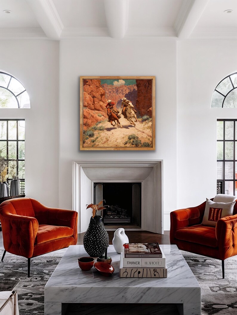 Cowboy Chase Western Art • Original Oil Painting • Desert Canyon Horse ...