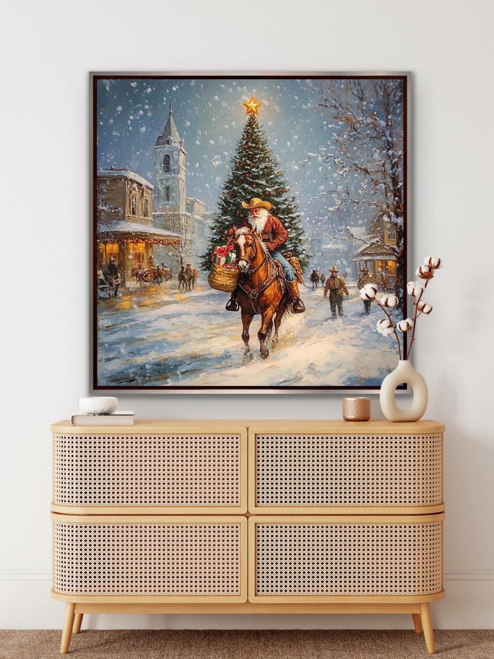 Santas Western Ride Oil Painting on Canvas Western Art Christmas Home ...