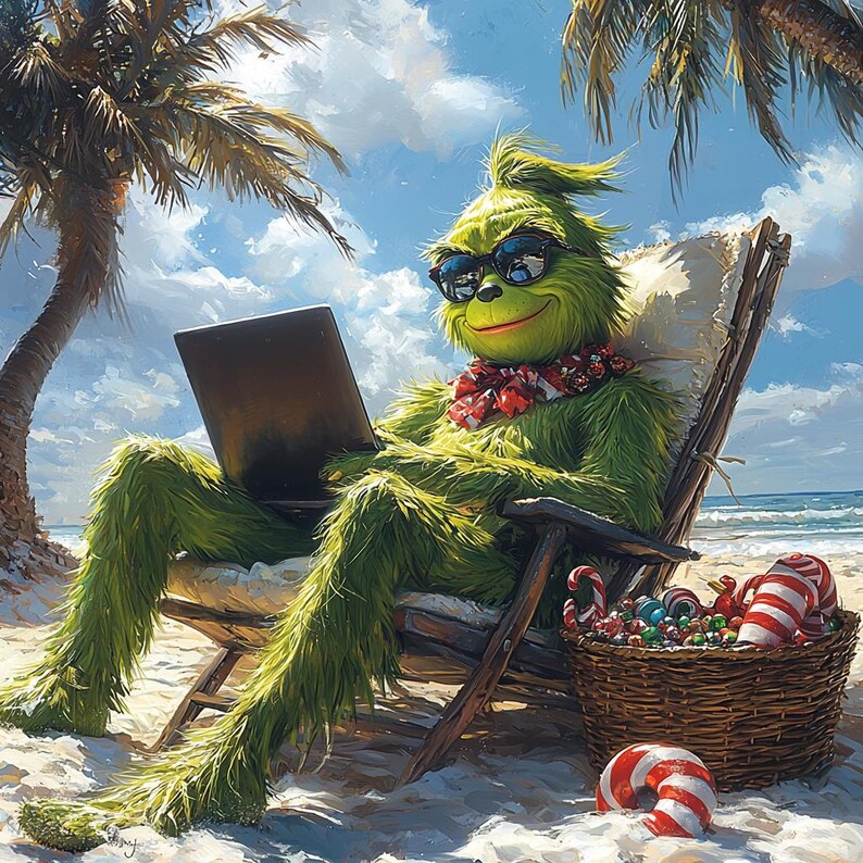 Grinch's Tropical Christmas Escape- Painting on Canvas- Western Art ...