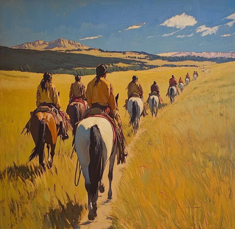 Native American Riders Oil Painting, Wild West Landscape Artwork, - Etsy