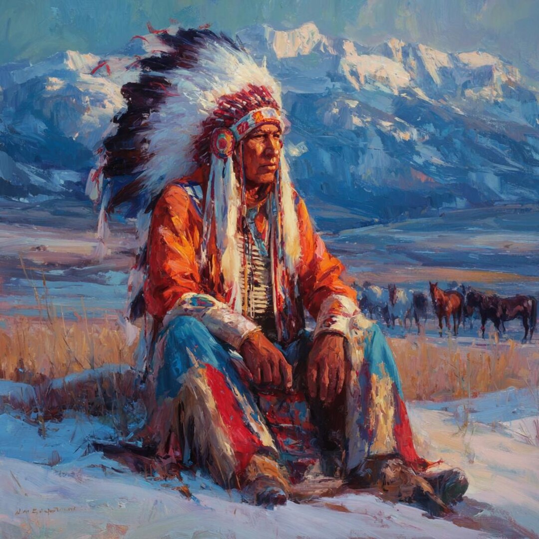 Native American Chief Oil Painting | Original Western Art on Canvas - Etsy