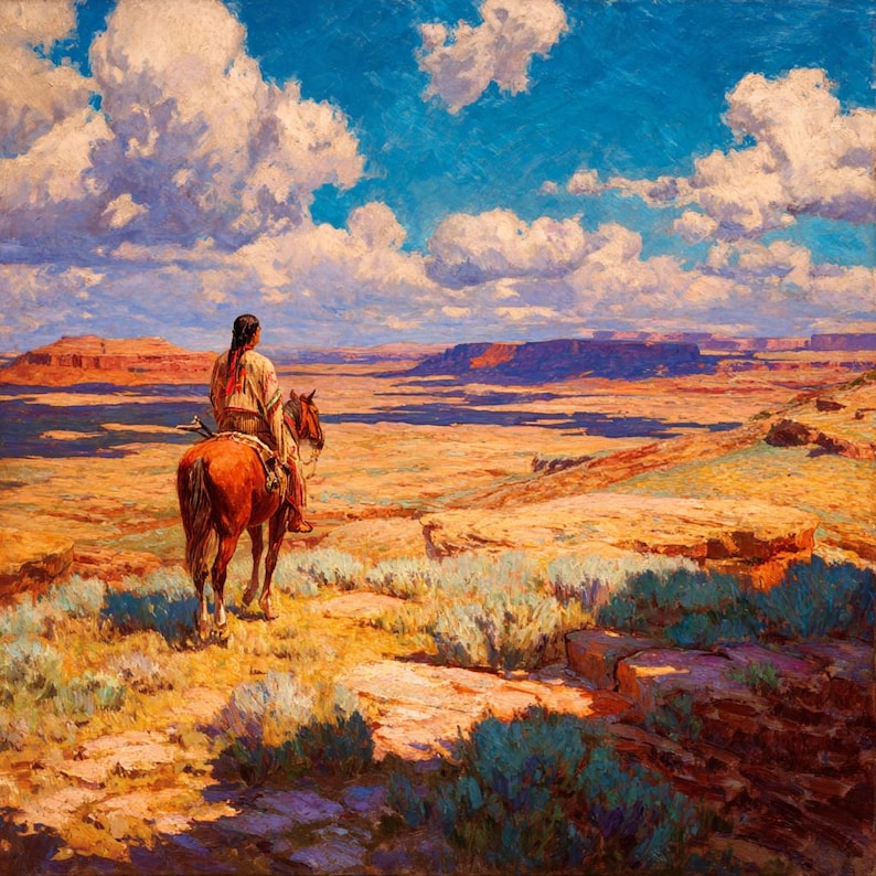 Native American Horseback Oil Painting | Western Landscape Wall Art - Etsy